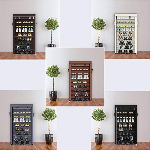 Trlec 10 Tiers Shoe Rack with Dustproof Cover Closet Shoe Storage Cabinet Organizer,for regular heels, sneakers or flats, Dark Brown