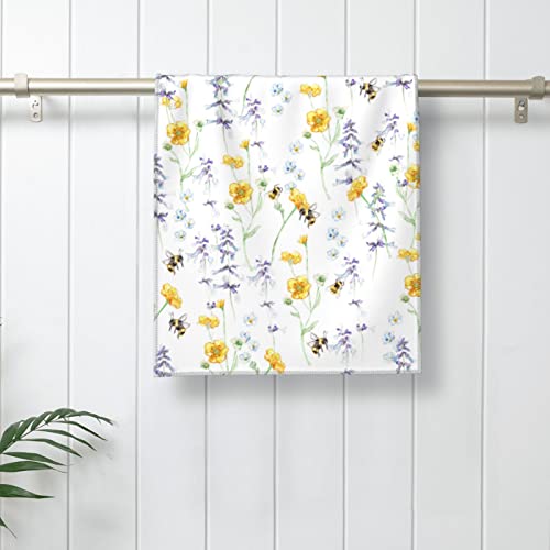 Hand Towel Spring Flower Bumble Bee for Bathroom Kitchen Microfiber Fingertip Bath Towels 12 x 27.5 Inch Soft Decorative Home Hotel Gym Laundry Room