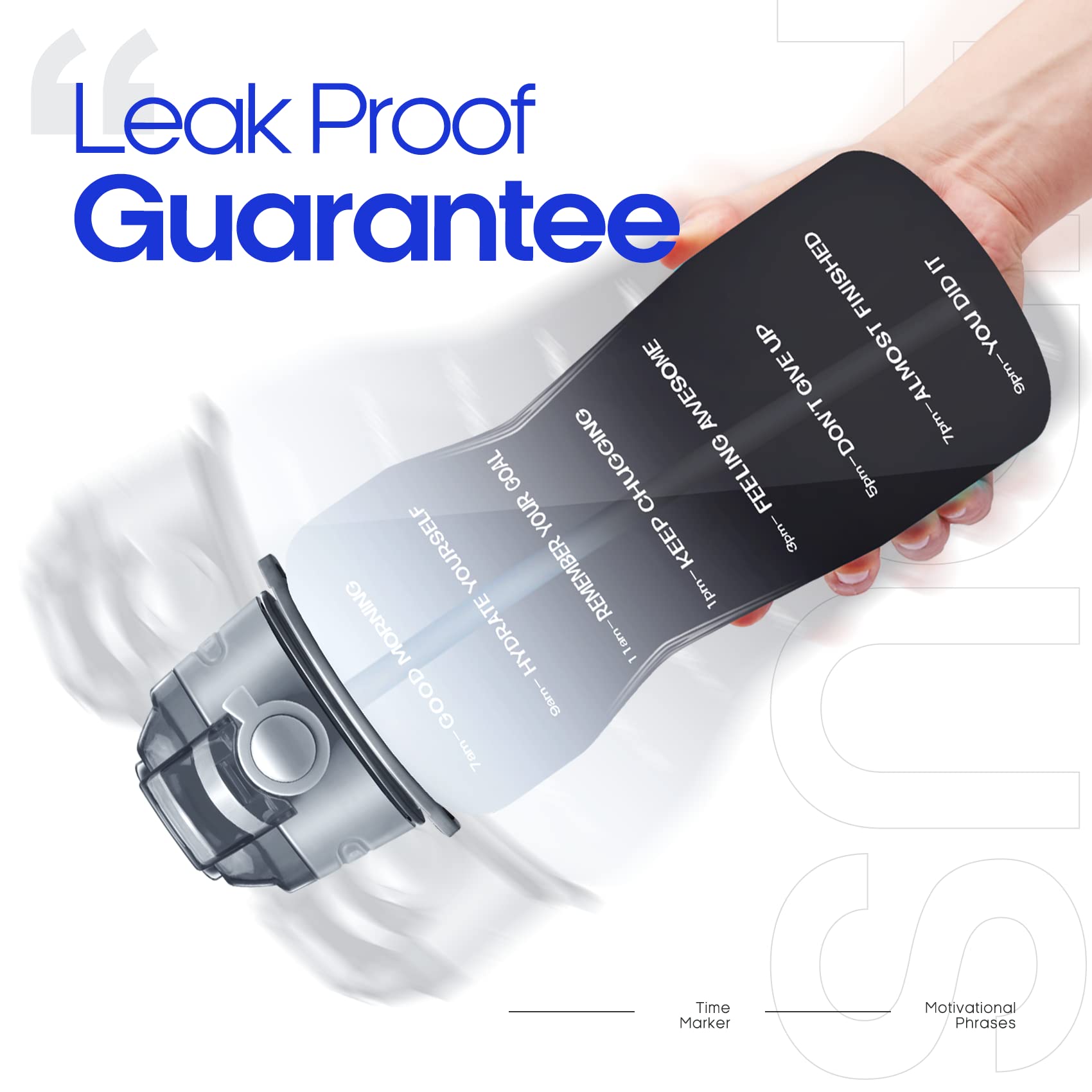 Fidus Large Half Gallon/64OZ Motivational Water Bottle with Paracord Handle & Removable Straw - BPA Free Leakproof Water Jug with Time Marker to Ensure You Drink Enough Water Daily-White/Gray
