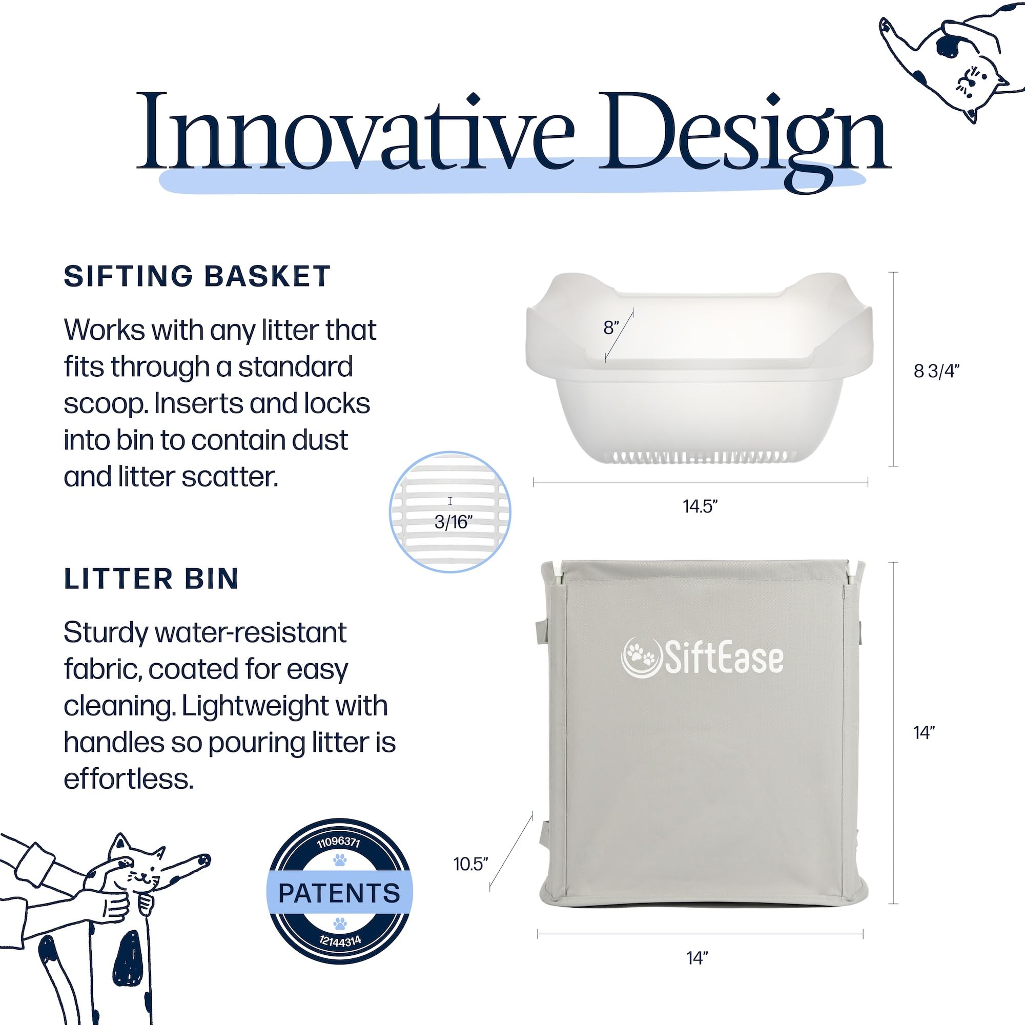 Cat Litter Sifter - SiftEase Sifting Litter Box Cleaner, Fast & Easy Scoop Free Cleaning, Large Sifter with Bin for Odor Control and Longer Lasting Litter