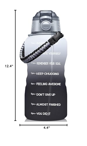 Fidus Large Half Gallon/64OZ Motivational Water Bottle with Paracord Handle & Removable Straw - BPA Free Leakproof Water Jug with Time Marker to Ensure You Drink Enough Water Daily-White/Gray