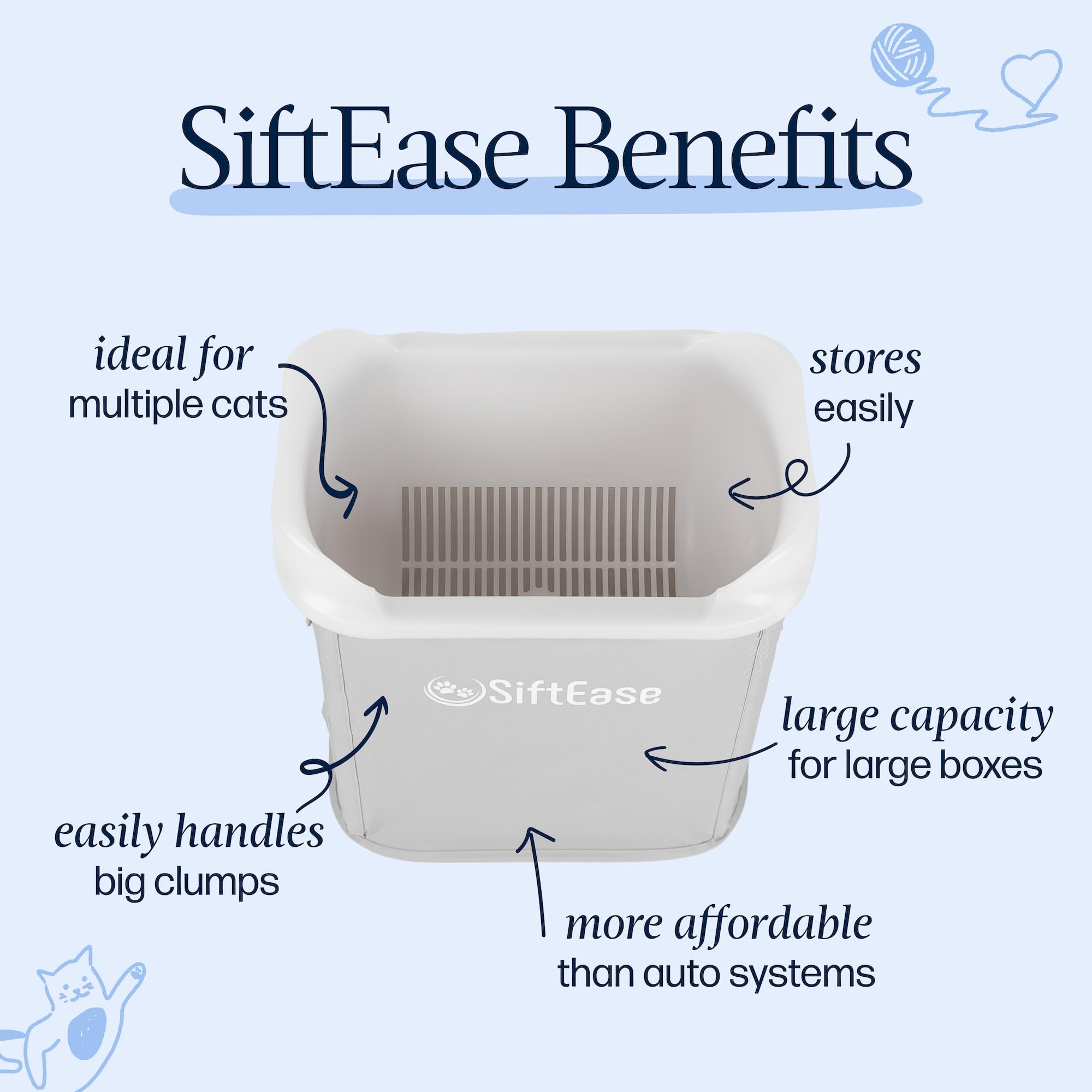 Cat Litter Sifter - SiftEase Sifting Litter Box Cleaner, Fast & Easy Scoop Free Cleaning, Large Sifter with Bin for Odor Control and Longer Lasting Litter