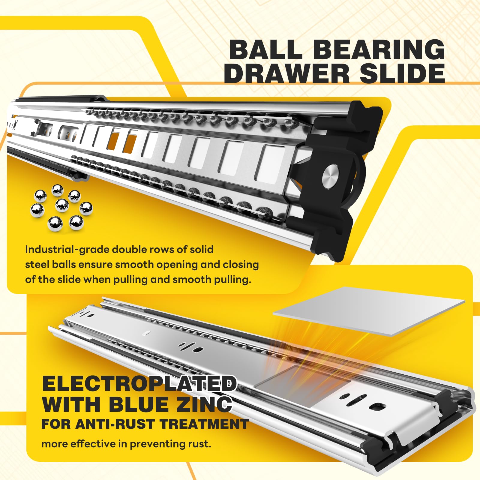 AOLISHENG 1 Pair Heavy Duty Drawer Slides 12 14 16 18 20 22 24 26 28 30 32 34 36 38 40 Inch 100 lb Load Capacity Side Mount Full Extension Ball Bearing Cabinet Rails Tool Box Runners Tracks Glides