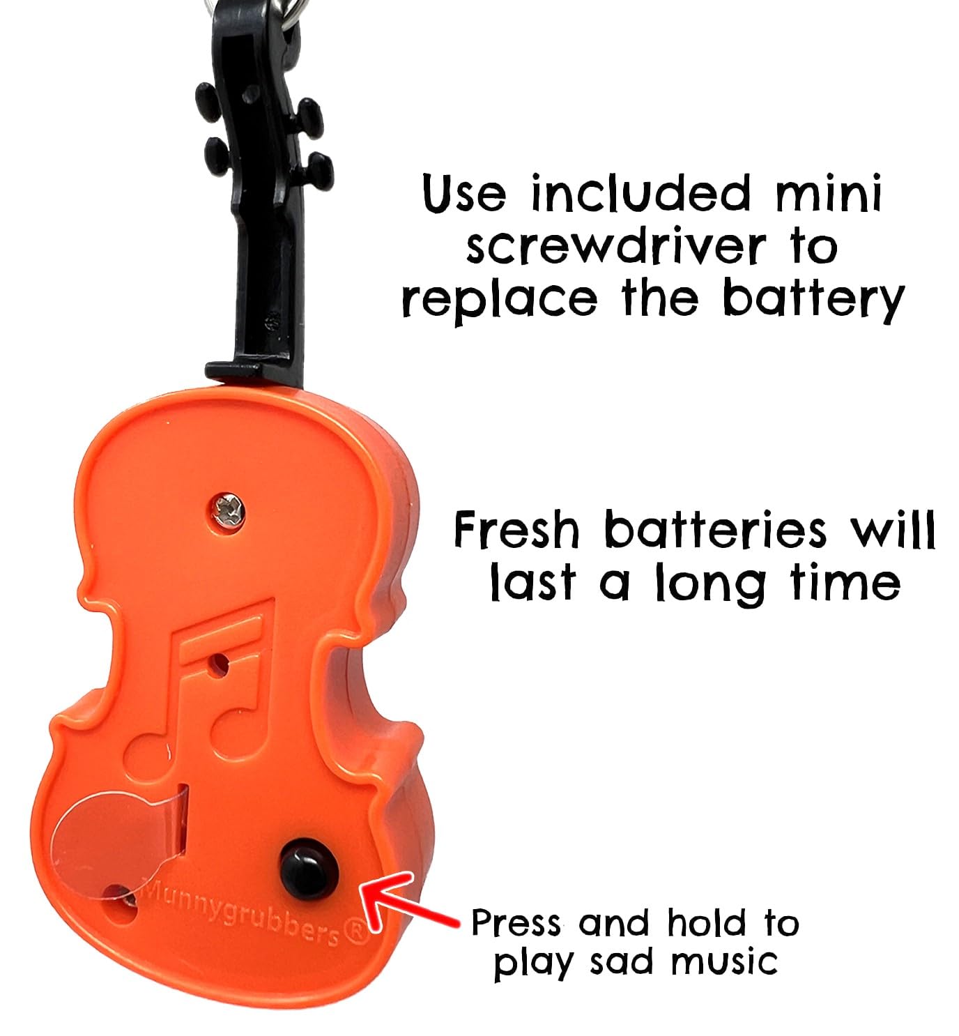 MunnyGrubbers - Original World's Smallest Violin Toy Keychain With Playable Sad Music - Mini Tiny Violin Keychain with Sound - Meme - Novelty - Funny - Joke - Gift - (WSV-V1-1P)