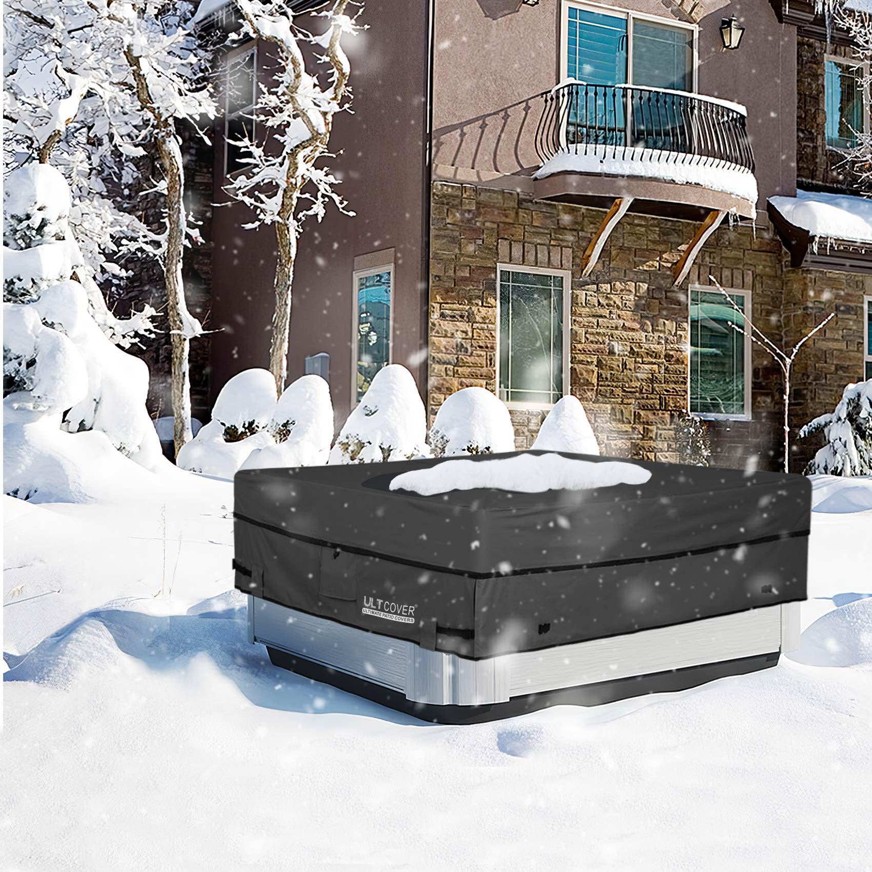 ULTCOVER Waterproof 600D Polyester Square Hot Tub Cover Outdoor SPA Covers 76 x 76 inch, Black