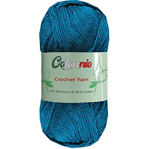 8 Skeins Crochet Knitting Yarn 70% Rayon derived from Bamboo, 30% Cotton Superfine Fingering Weight Sunny Cat Cotonnio Imported (Aegean Blue)