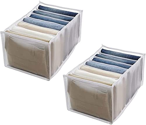 Aoser Wardrobe Clothes Organizer(2pcs), 7 Grids Washable Organizer, Jeans Compartment Storage Box, Closet Organizers (2pcs Grid)