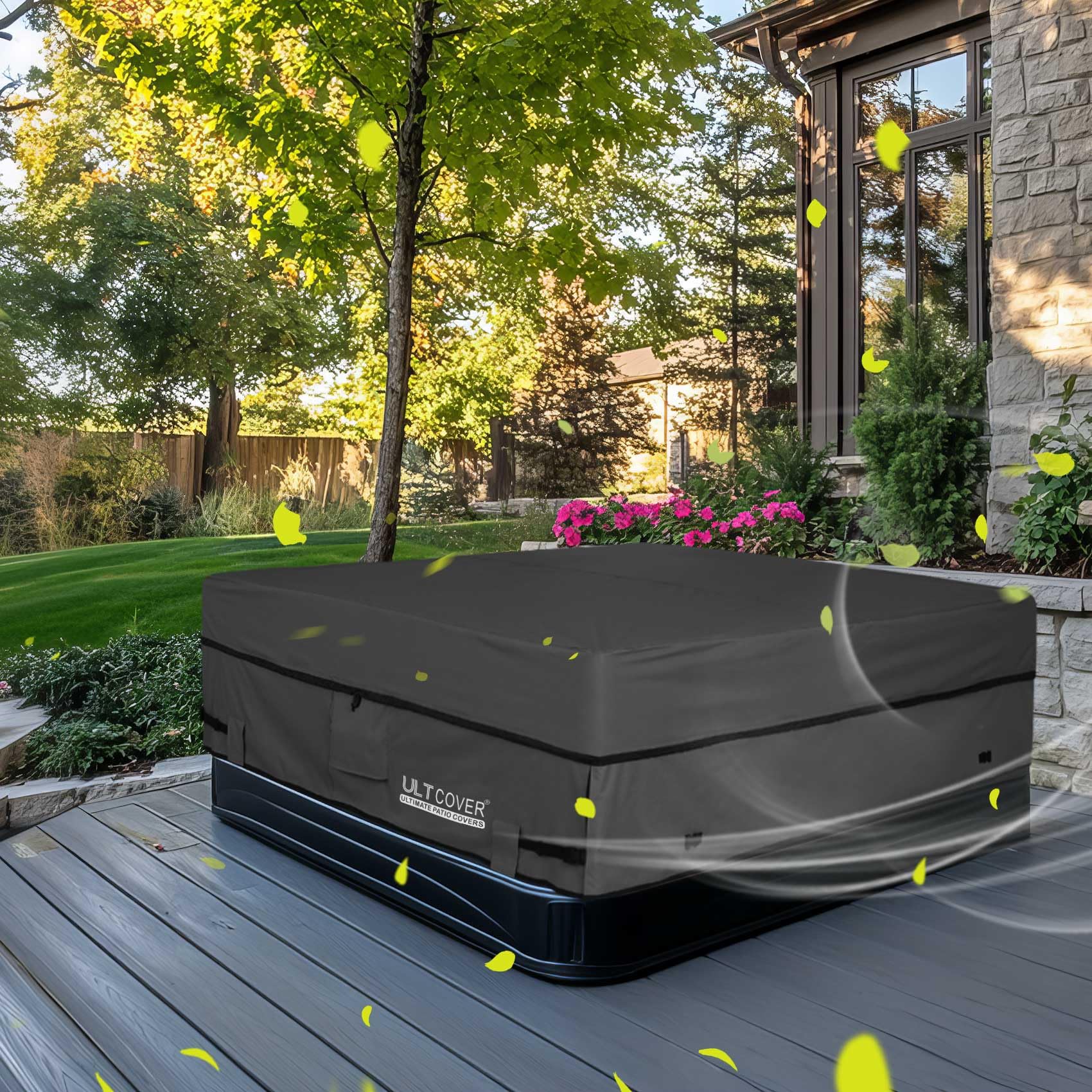 ULTCOVER Waterproof 600D Polyester Square Hot Tub Cover Outdoor SPA Covers 76 x 76 inch, Black