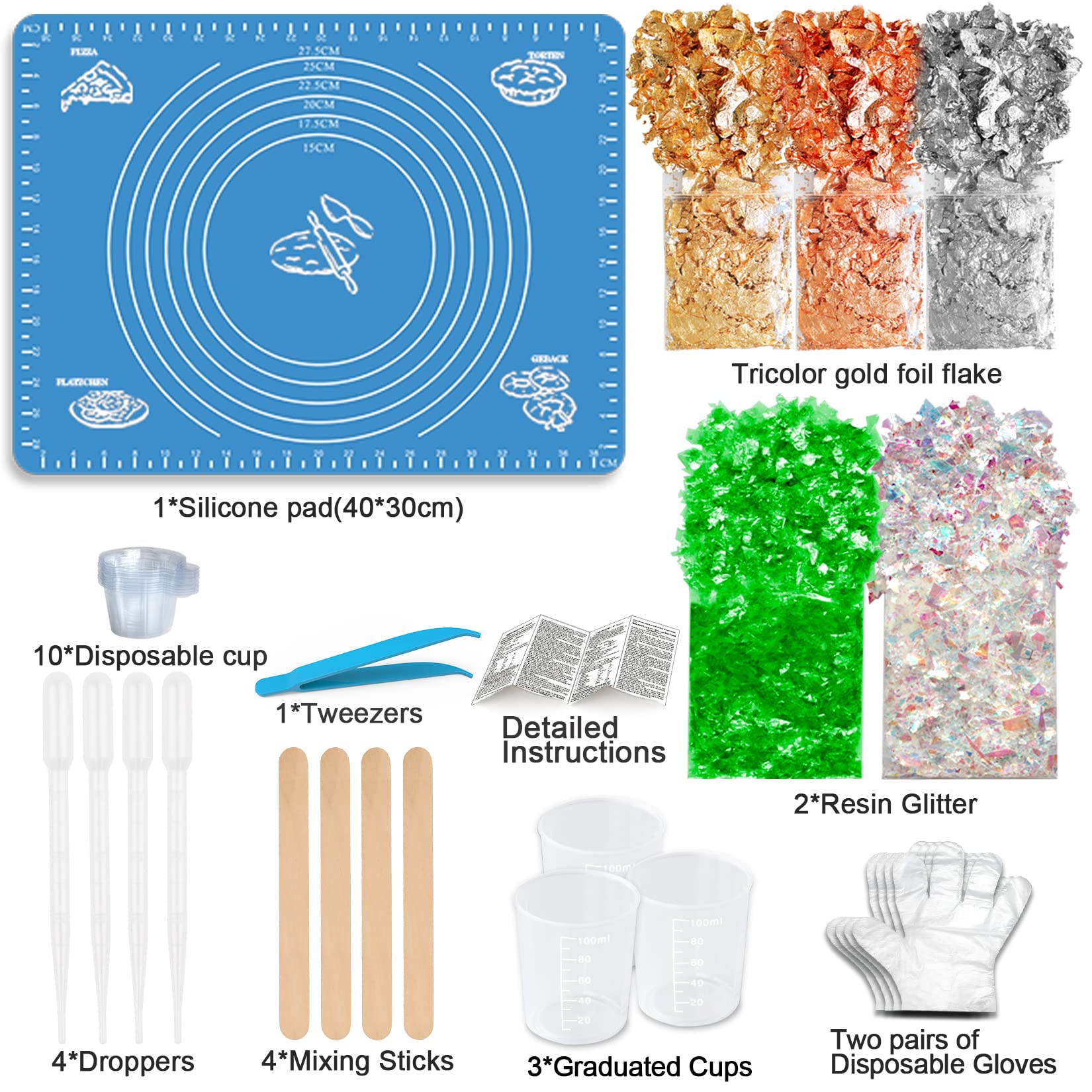 Epoxy Resin Clear Crystal Coating Kit 600ml/23oz - 2 Part Casting Resin for Art, Craft, Jewelry Making, River Tables, with Resin Glitter, Gloves, Measuring Cup and Wooden Sticks