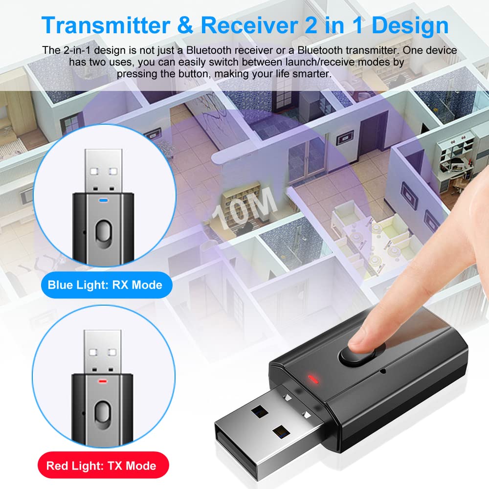 BAVNCO Bluetooth Car Adapter, Mini Bluetooth 5.0 Stereo Transmitter Receiver Wireless 3.5mm Aux Jack Adapter Hands-Free Car Kit Built-in Mic for Car Aux, Home Stereo, Headphones, PC,TV and More