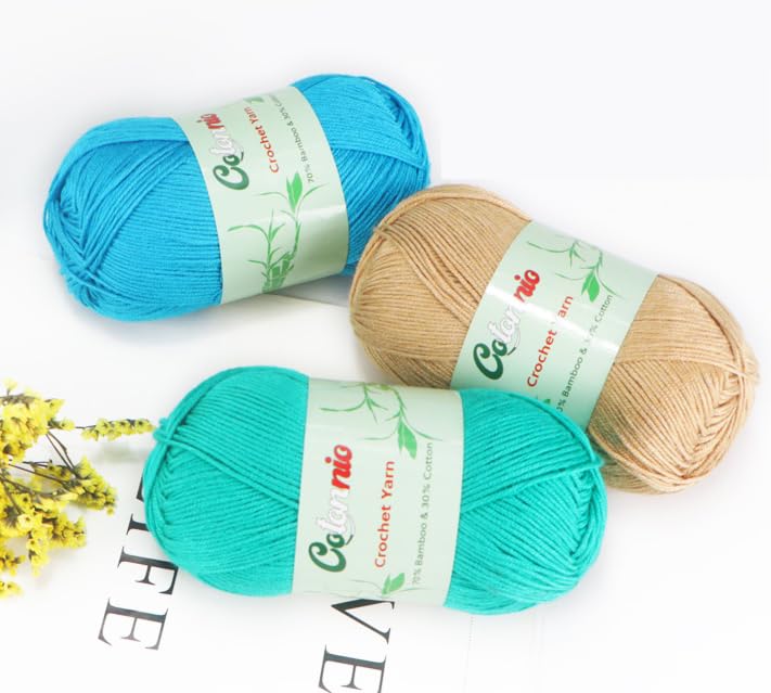 8 Skeins Crochet Knitting Yarn 70% Rayon derived from Bamboo, 30% Cotton Superfine Fingering Weight Sunny Cat Cotonnio Imported (Aegean Blue)