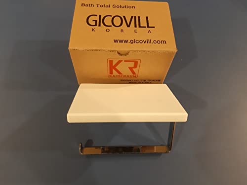 KAISERAUM Toilet Paper Holder with Mock Marble Shelf, Wall-Mounted Tissue Paper Roll Holder with Phone Shelf, GV-129-1, Chrome, Max Toilet Paper Roll Size (4.13x5.5 inch)