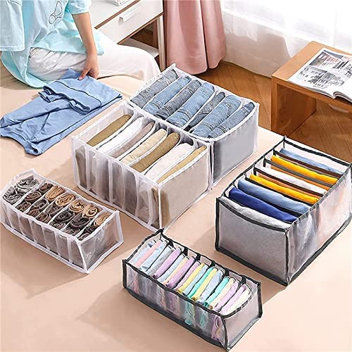 Aoser Wardrobe Clothes Organizer（2pcs）, 7 Grids Washable Organizer, Jeans Compartment Storage Box, Closet Organizers (2pcs Grid)