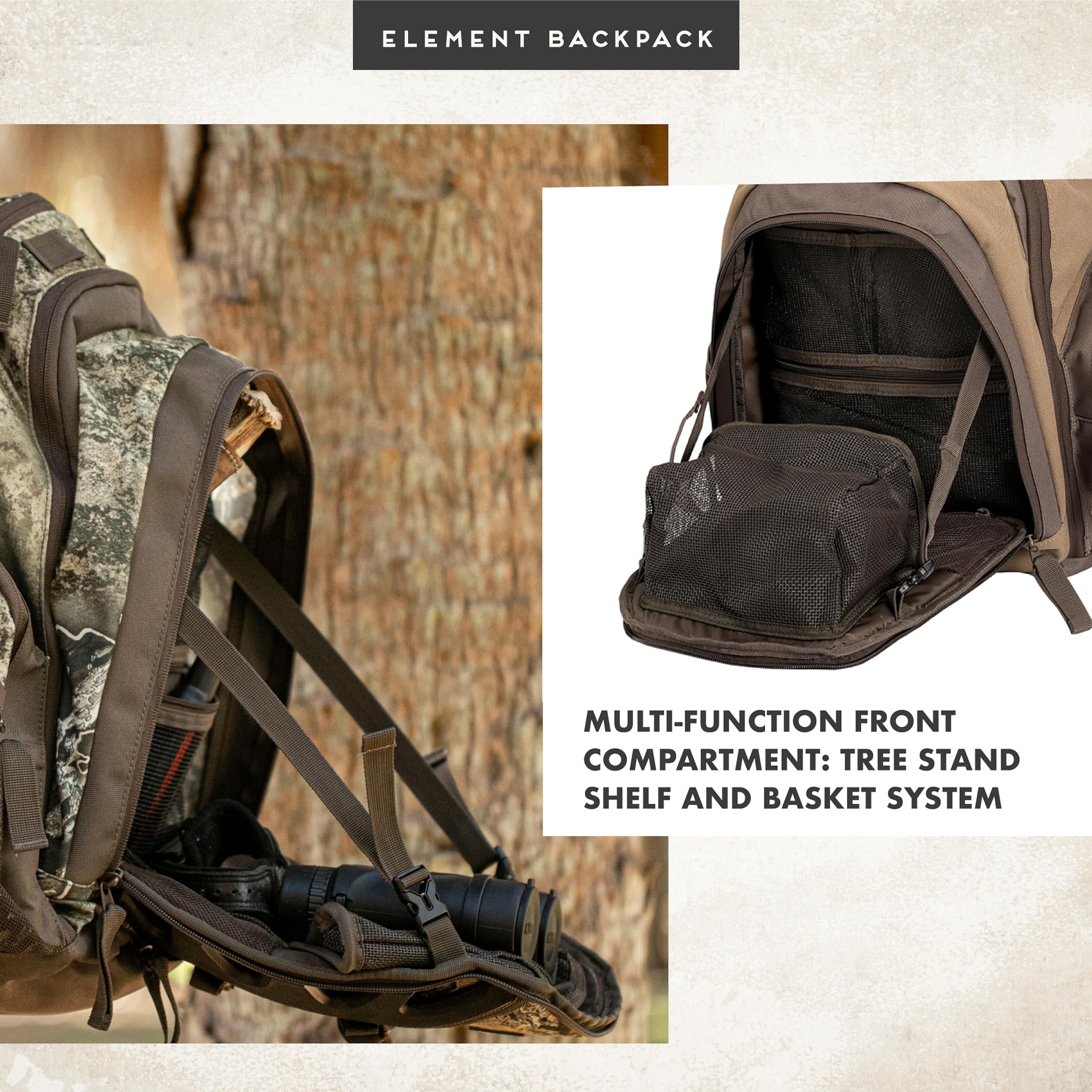 Insights Hunting by frogg toggs- The Element, Heavy Duty 1,831 Cubic Inch Outdoor Hiking Fishing Camping Hunting Backpack with Rain Fly, Solid Elements Brown