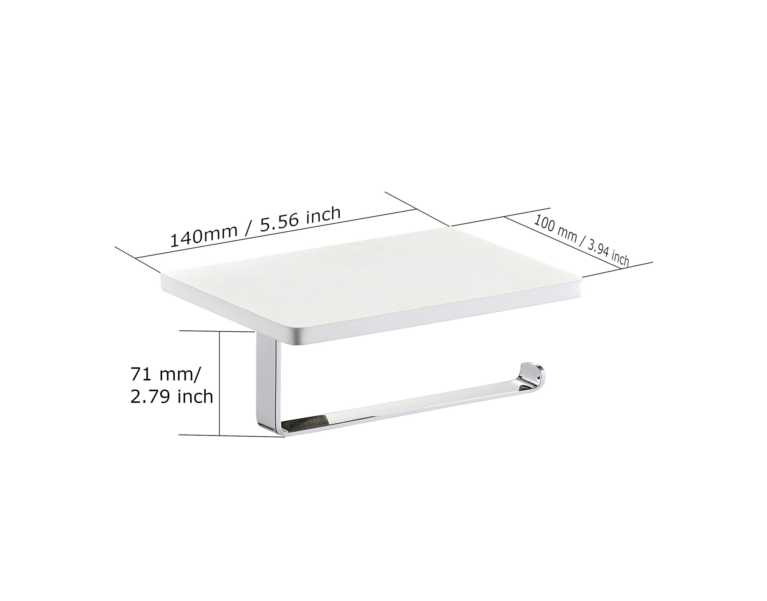 KAISERAUM Toilet Paper Holder with Mock Marble Shelf, Wall-Mounted Tissue Paper Roll Holder with Phone Shelf, GV-129-1, Chrome, Max Toilet Paper Roll Size (4.13x5.5 inch)