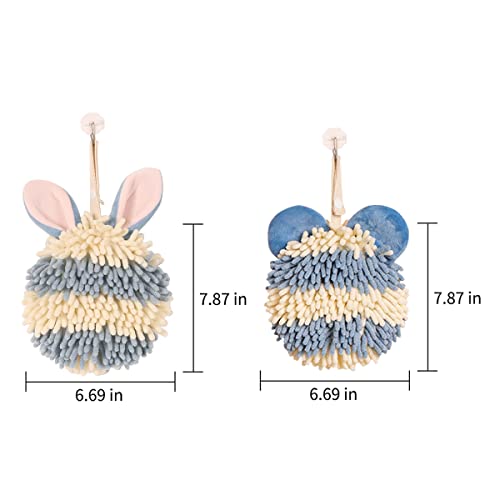 ALSAM 2 PCS Soft Chenille Hanging Hand Towels,Kitchen Hand Towels with Loop,Bathroom Hand Towels Hanging,Quick Dry Cloths for Cleaning,Soft Absorbent Microfiber Hand Towels (Blue)