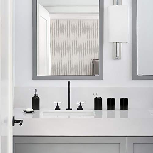 Willow&Ivory Bathroom Accessories Set | 5 Piece, Matte Black Ceramic Bath Set | Toothbrush Holder, Soap Dispenser, Soap Dish, 2 Tumblers | Midnight Collection