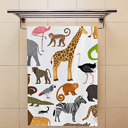 Hand Towel 2 Pack African Animal Birds Giraffe Monkey Tropical Fingertip Towel Face Towel Kitchen Tea Bar Dish Cloths Absorbent Dry Shower Towel