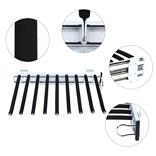 Pull Out Trouser Rack Closet Pants Hanger 9 Arms Slide Out Pants Storage Holder,Steel Closet Organizer Rack for Pants 18.11x12.83in,Right Side Mount