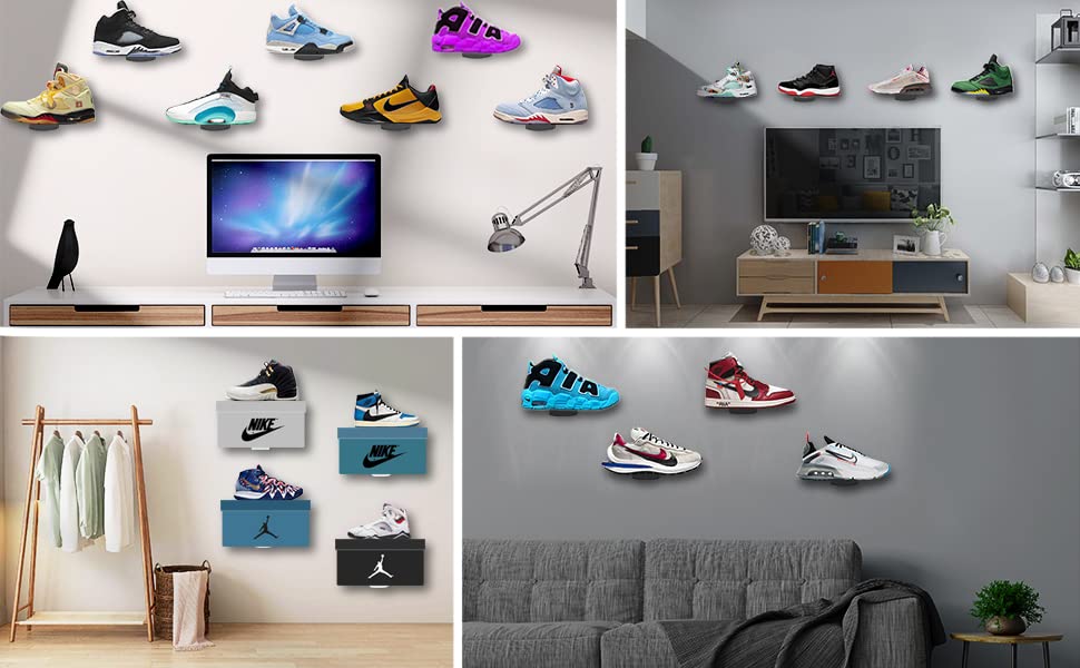 JEHUPA Floating Shoe Rack Display Racks - Set of 6 Clear Display Wall Mounted Shoe Racks, Acrylic Hanging Shoe Display Stands for Displaying Sneakers