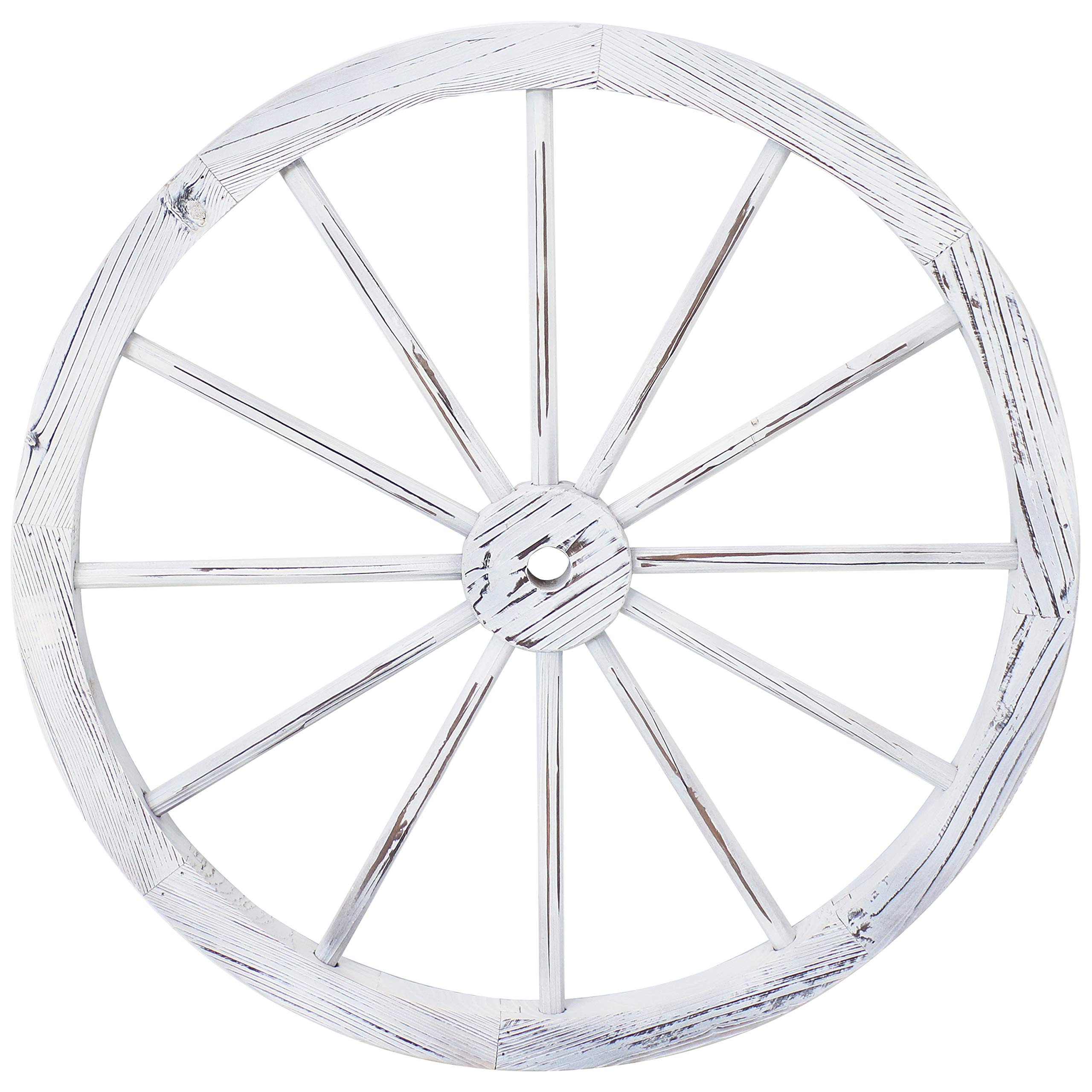 Sunnydaze 29-Inch Decorative Fir Wood Wagon Wheel - Rustic Western Indoor and Outdoor Decor - White - Set of 2