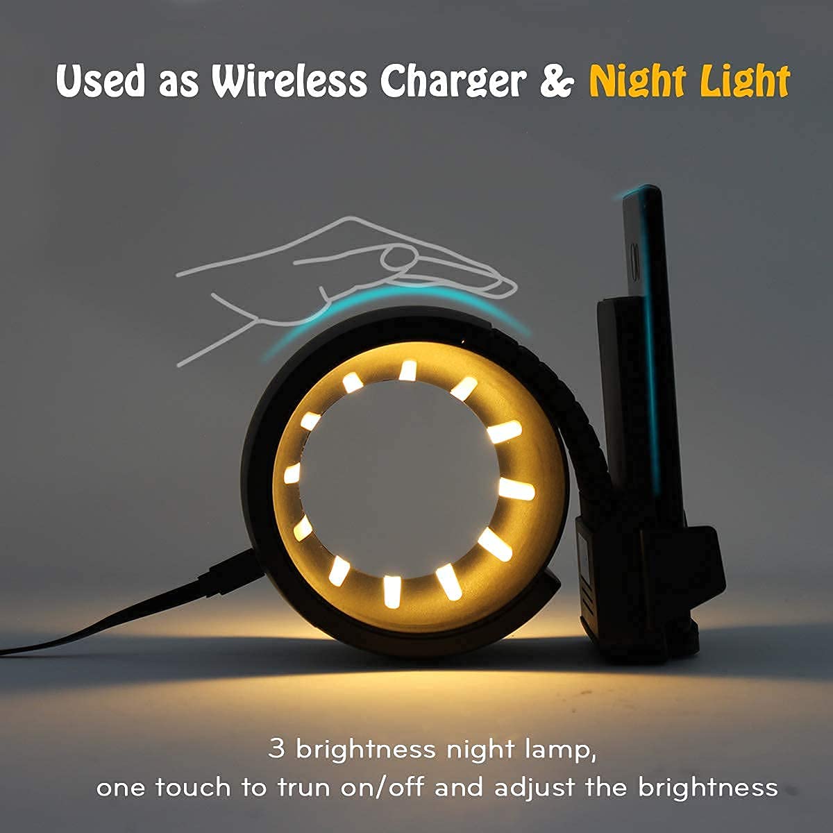 LED Desk Lamp with Wireless Charger, Dimmable Table Lamp with 3 Level Brightness, Cute Beside Lamp , Night Light for Living Room, College Dorm, Office
