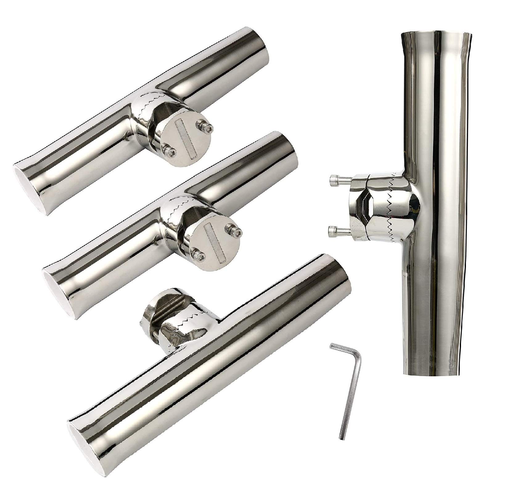 YaeMarine 4Pcs Boat Fishing Rod Holder Stainless Tournament Style Clamp on Fishing Rod Holder for Rails 1" to 1-1/4" Rail Mount Rod Holder