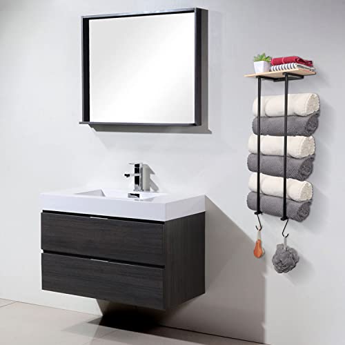 TocTen Towel Rack for Bathroom Wall Mounted, Bathroom Towel Holders with Wooden Shelf Wall Towel Rack, Bath Wall Towel Organizer for Rolled Towels, Large Towel, Washcloths, Spa, Salon(Matte Black)