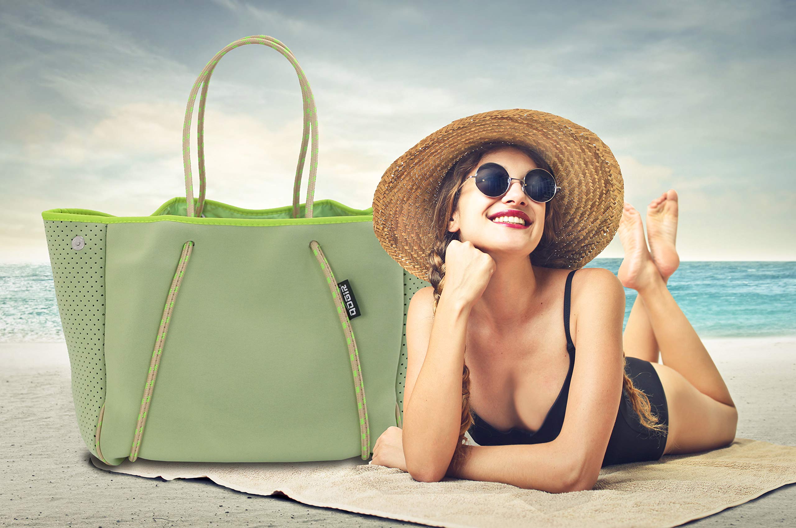 QOGiR Neoprene Multipurpose Beach Bag Tote with Inner Zipper Pocket … … …