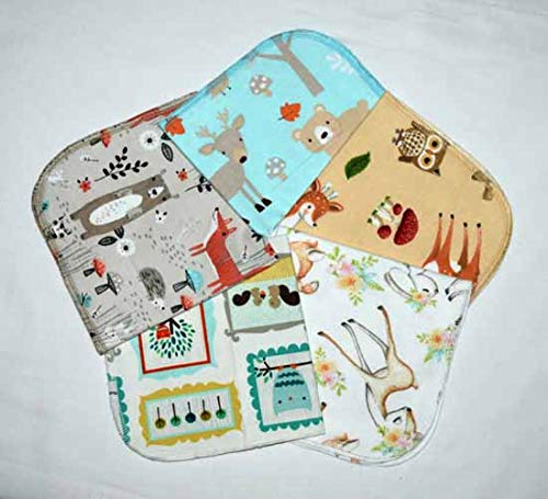 Sweet Woodland Animals 1 Ply 12x12 Inches Set of 5 Printed Flannel Paperless Towels
