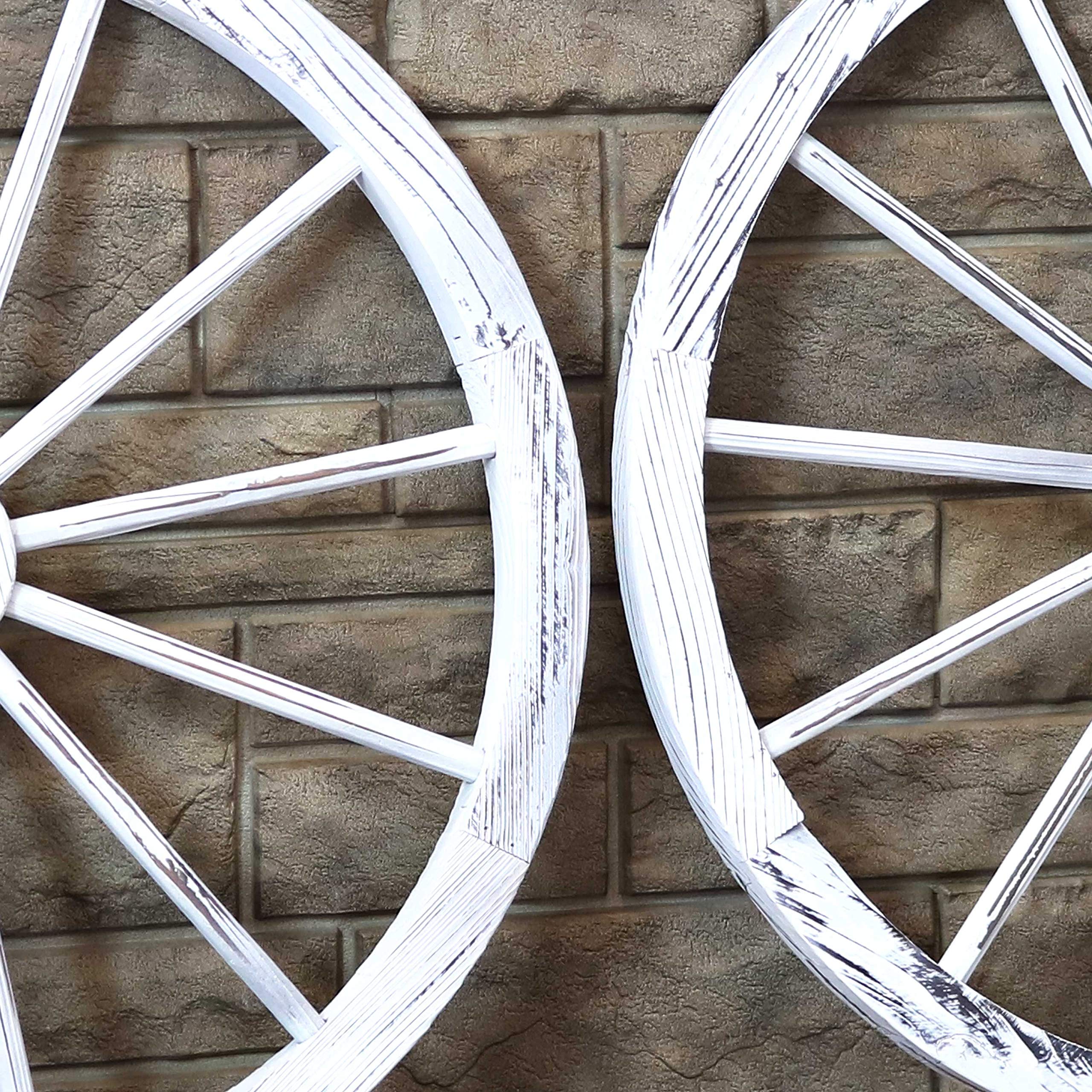 Sunnydaze 29-Inch Decorative Fir Wood Wagon Wheel - Rustic Western Indoor and Outdoor Decor - White - Set of 2