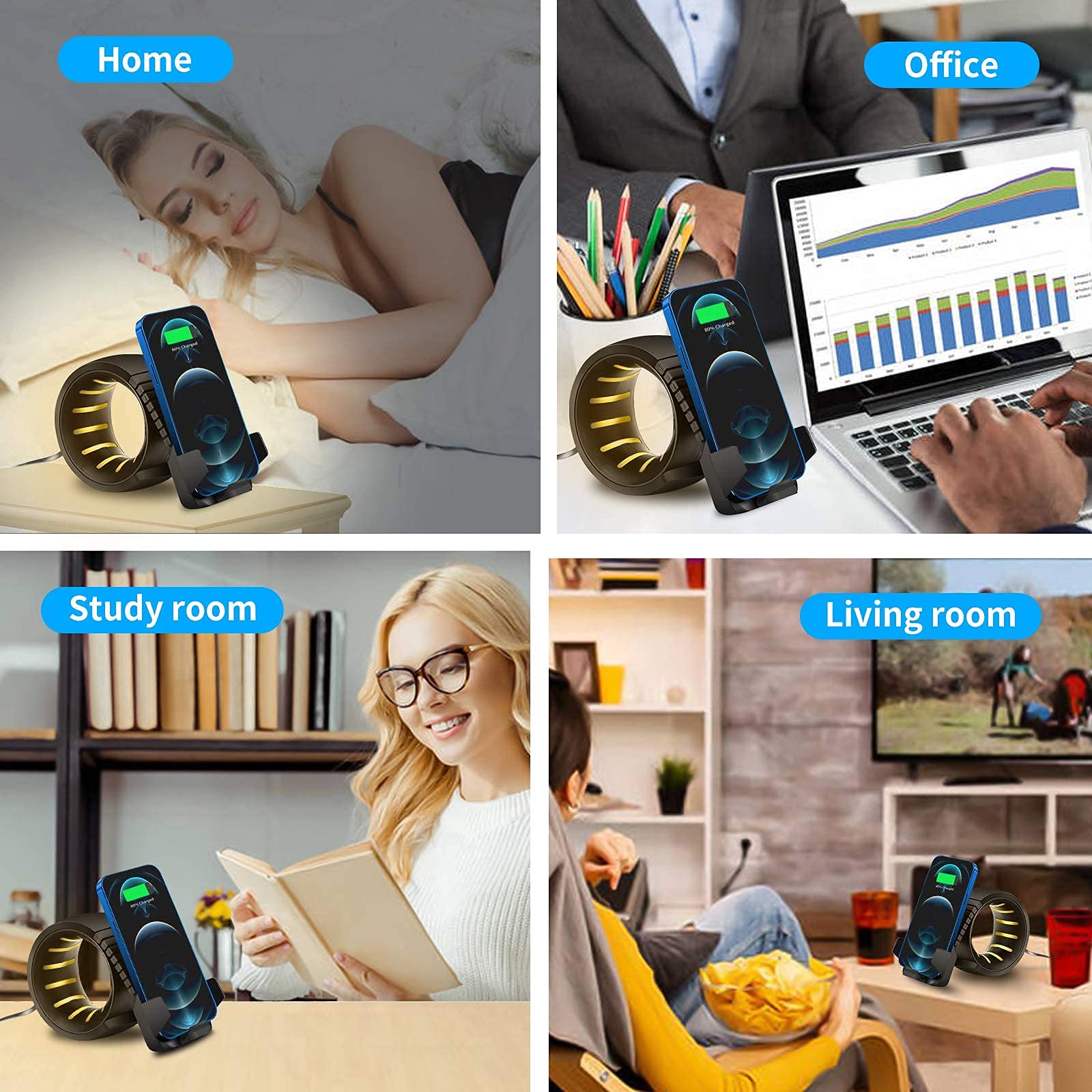 LED Desk Lamp with Wireless Charger, Dimmable Table Lamp with 3 Level Brightness, Cute Beside Lamp , Night Light for Living Room, College Dorm, Office