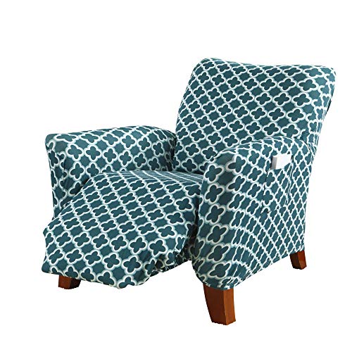 Great Bay Home Printed Twill Recliner Slipcover. One Piece Stretch Recliner Cover. Strapless Recliner Cover for Living Room. Fallon Collection Slipcover. (Recliner, Smoke Blue)
