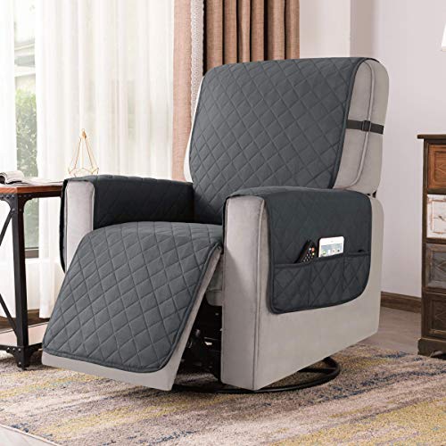 CHUN YI Recliner Chair Cover Reversible Small Recliner Slipcover for Dogs Seat Width to 25 Inch Washable Recliner Chair Protector with Elastic Adjustable Strap for Kids and Pets (Small, Grey)