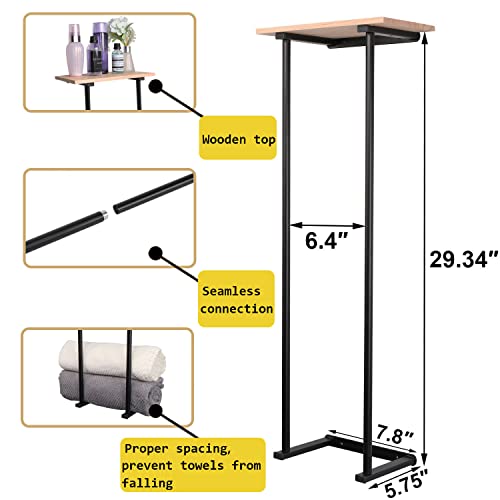 TocTen Towel Rack for Bathroom Wall Mounted, Bathroom Towel Holders with Wooden Shelf Wall Towel Rack, Bath Wall Towel Organizer for Rolled Towels, Large Towel, Washcloths, Spa, Salon(Matte Black)