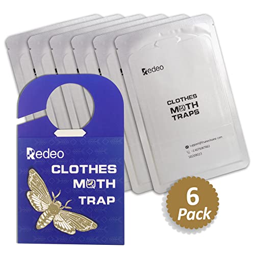 Redeo Clothes Moth Traps with Pheromones Non-Toxic and Odorless Sticky Glue Trap with Lure Clothing Moth Traps with Attractant for Closets and Carpet Indoor Moth Prevention, Safe for Kids and Pets (6)