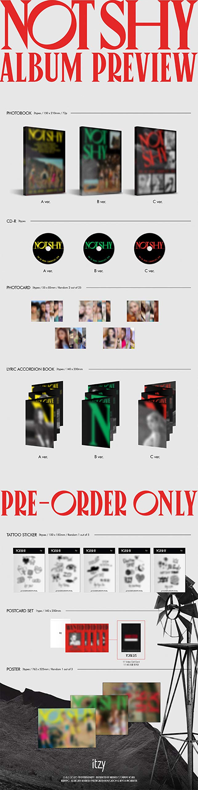 ITZY 'Not Shy' 3rd Mini Album C Version CD+72p PhotoBook+2p PhotoCard+LyricBook+Tracking Sealed