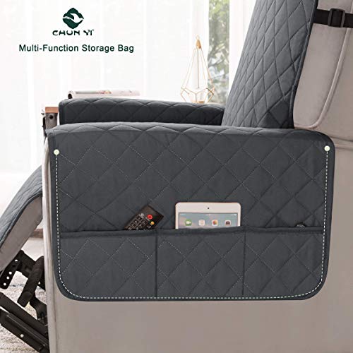 CHUN YI Recliner Chair Cover Reversible Small Recliner Slipcover for Dogs Seat Width to 25 Inch Washable Recliner Chair Protector with Elastic Adjustable Strap for Kids and Pets (Small, Grey)