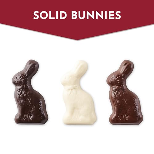 Fannie May, 6 Count Solid Assorted Dark Chocolate, Milk Chocolate and White Confection Bunnies, Easter Basket Stuffers, 3 oz Each