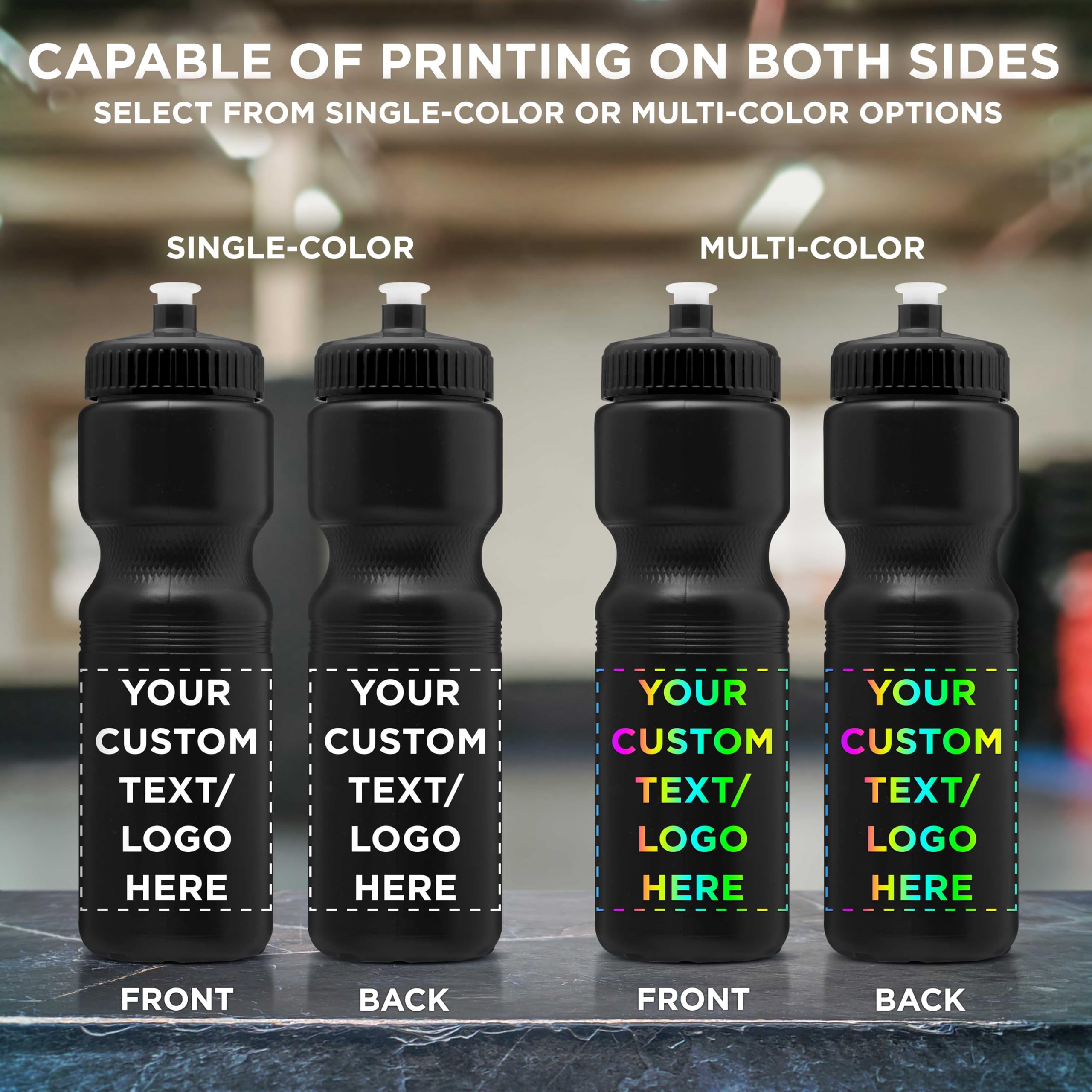 DISCOUNT PROMOS 28 oz. Custom Push Cap Plastic Water Bottles Set of 10, Personalized Bulk Pack - Perfect for Gym, Hiking, Camping, Outdoor Sports - Black