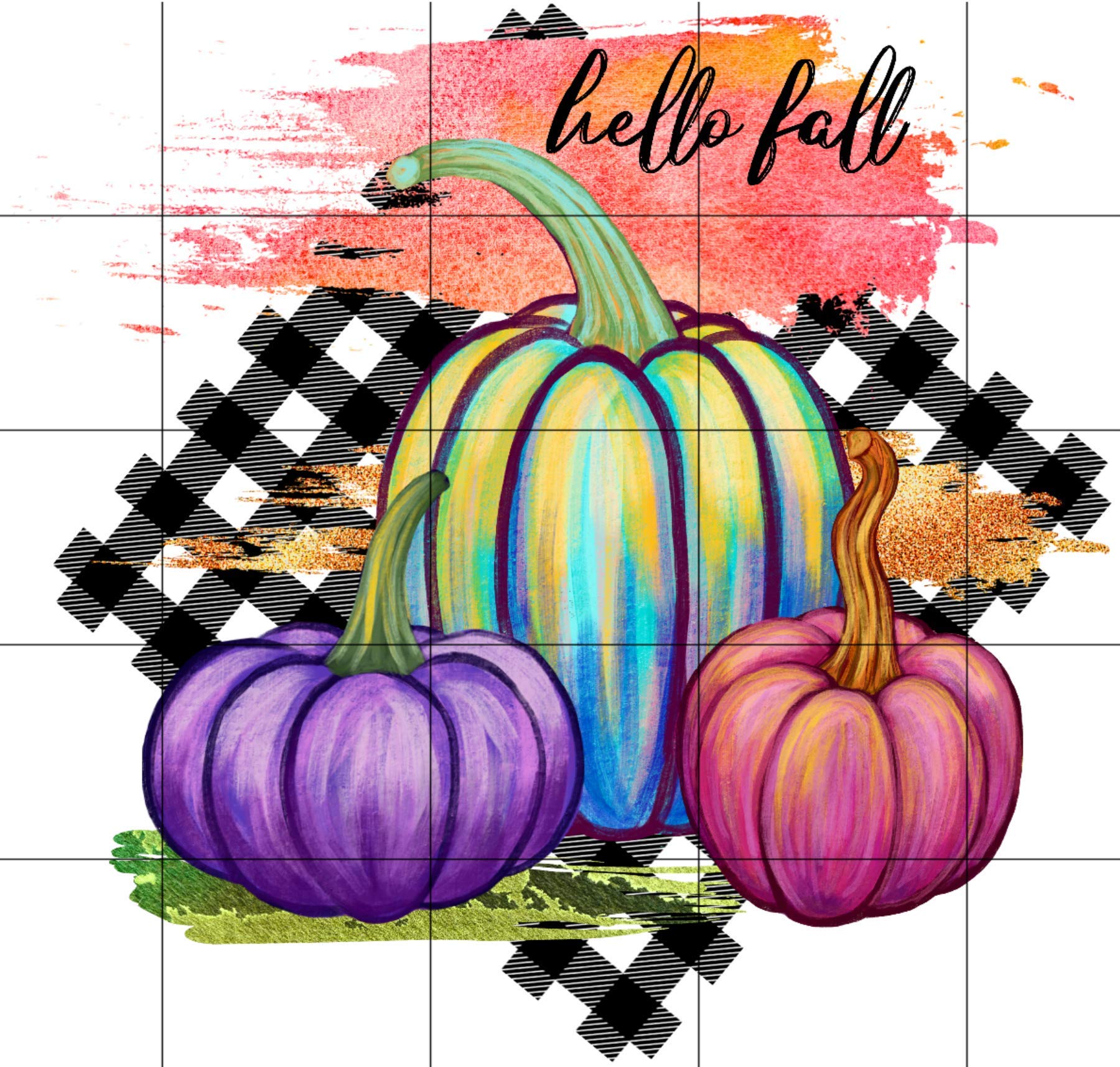 Hello Fall Pumpkins Sublimation Transfer, Plaid, Ready to Press, Autumn, Fall, Pumpkin Sub Transfer, Printed, Ready to Use, T-Shirt Size