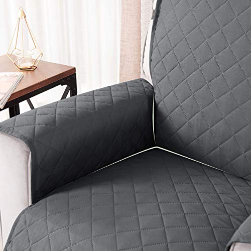 CHUN YI Recliner Chair Cover Reversible Small Recliner Slipcover for Dogs Seat Width to 25 Inch Washable Recliner Chair Protector with Elastic Adjustable Strap for Kids and Pets (Small, Grey)