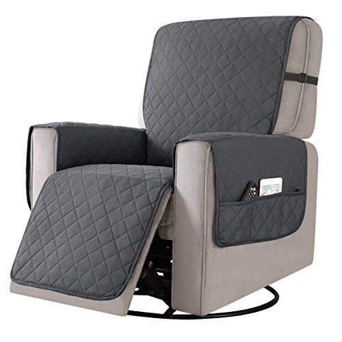 CHUN YI Recliner Chair Cover Reversible Small Recliner Slipcover for Dogs Seat Width to 25 Inch Washable Recliner Chair Protector with Elastic Adjustable Strap for Kids and Pets (Small, Grey)
