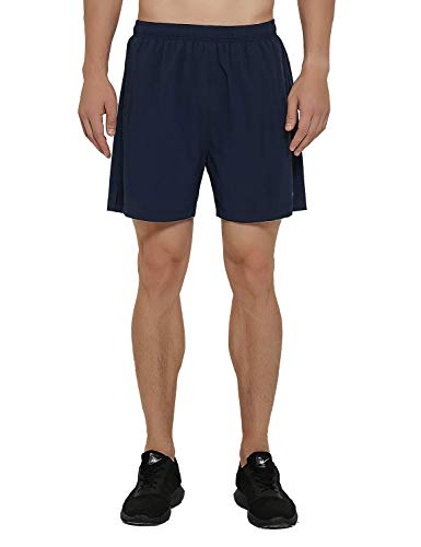 GGK Mens 5 Inch Running Shorts Lightweight Quick Dry Athletic Shorts for Workout Gym Training with Back Zipper Pockets Navy Blue