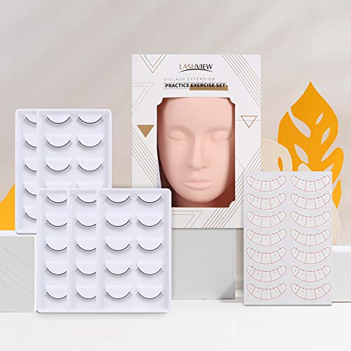 LASHVIEW Lash Mannequin Head, Practice Training Head with 25 Pairs Practice Lashes for Training Eyelash Extensions,Cosmetology Doll Face Head,Easy to Clean by Skincare Essential Oil