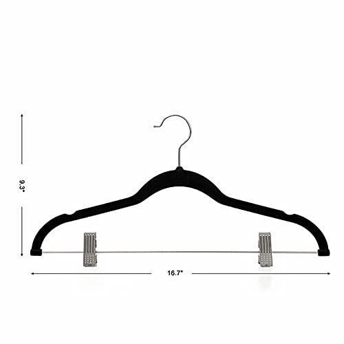 10 Pack Velvet Skirt Hangers with Clips, Velvet Pants Hangers for Suits, Trouser , Skirts, Coat, Dresses, 360 Degree Swivel Hook (Black)