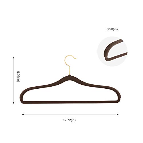 Suit Hangers Non Slip Velvet 10 Pack - Coat Hanger Wide Shoulder 360° Swivel Hooks & Jacket Hangers for Men Anti-Slip Bar Brown