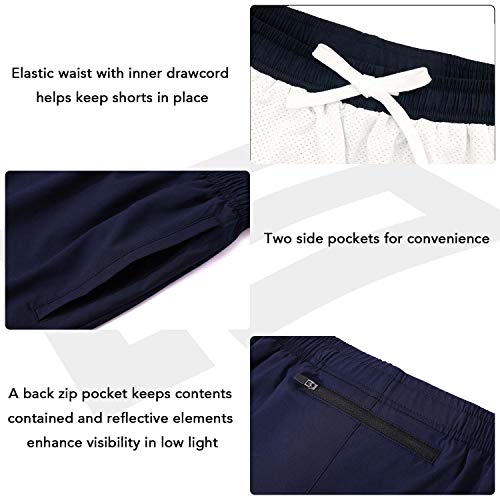 GGK Mens 5 Inch Running Shorts Lightweight Quick Dry Athletic Shorts for Workout Gym Training with Back Zipper Pockets Navy Blue