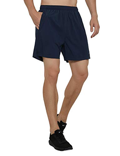 GGK Mens 5 Inch Running Shorts Lightweight Quick Dry Athletic Shorts for Workout Gym Training with Back Zipper Pockets Navy Blue