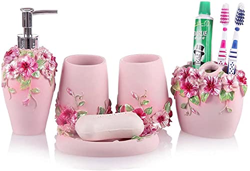 LUANT Vintage Pink Bathroom Accessories, 5Piece Bathroom Accessories Set, Bathroom Set Features, Soap Dispenser, Toothbrush Holder, Tumbler & Soap Dish - Bath Gift Set